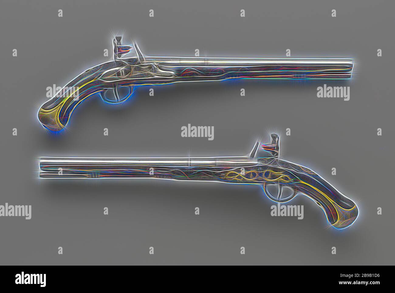 Flint gun, Part of a couple. The lock is engraved with faunes, flower ...