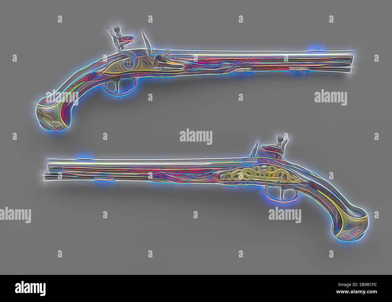 Flint gun, Part of a couple. The lock has a partially blued rooster and ...