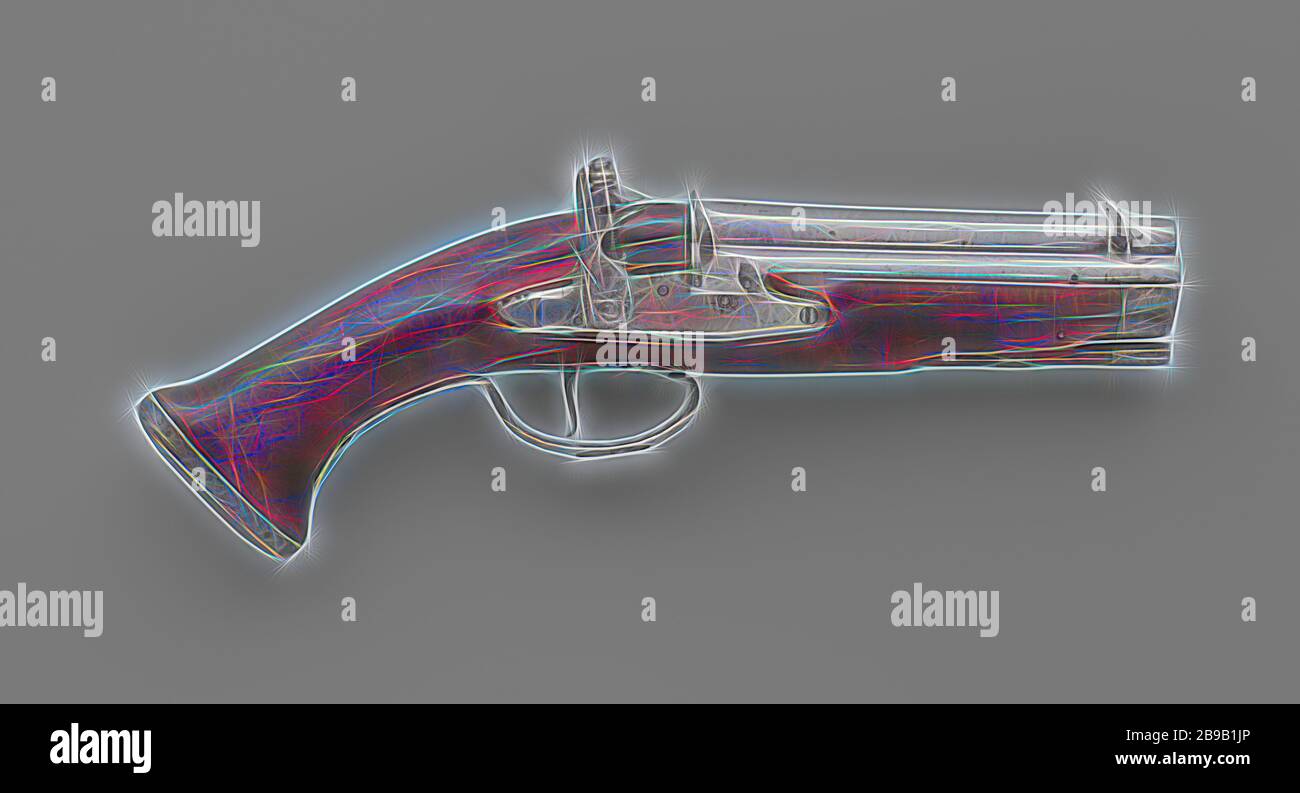 Flintlock pistol with five barrels for superimposed loads. firing a ...