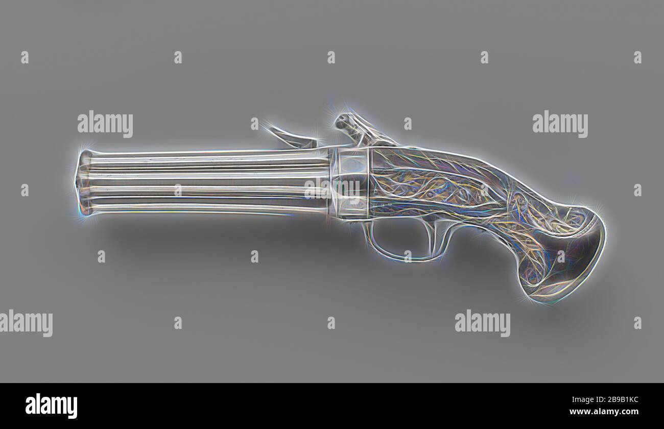 Four-barreled flint running gun, Flint pocket gun with four barrels ...