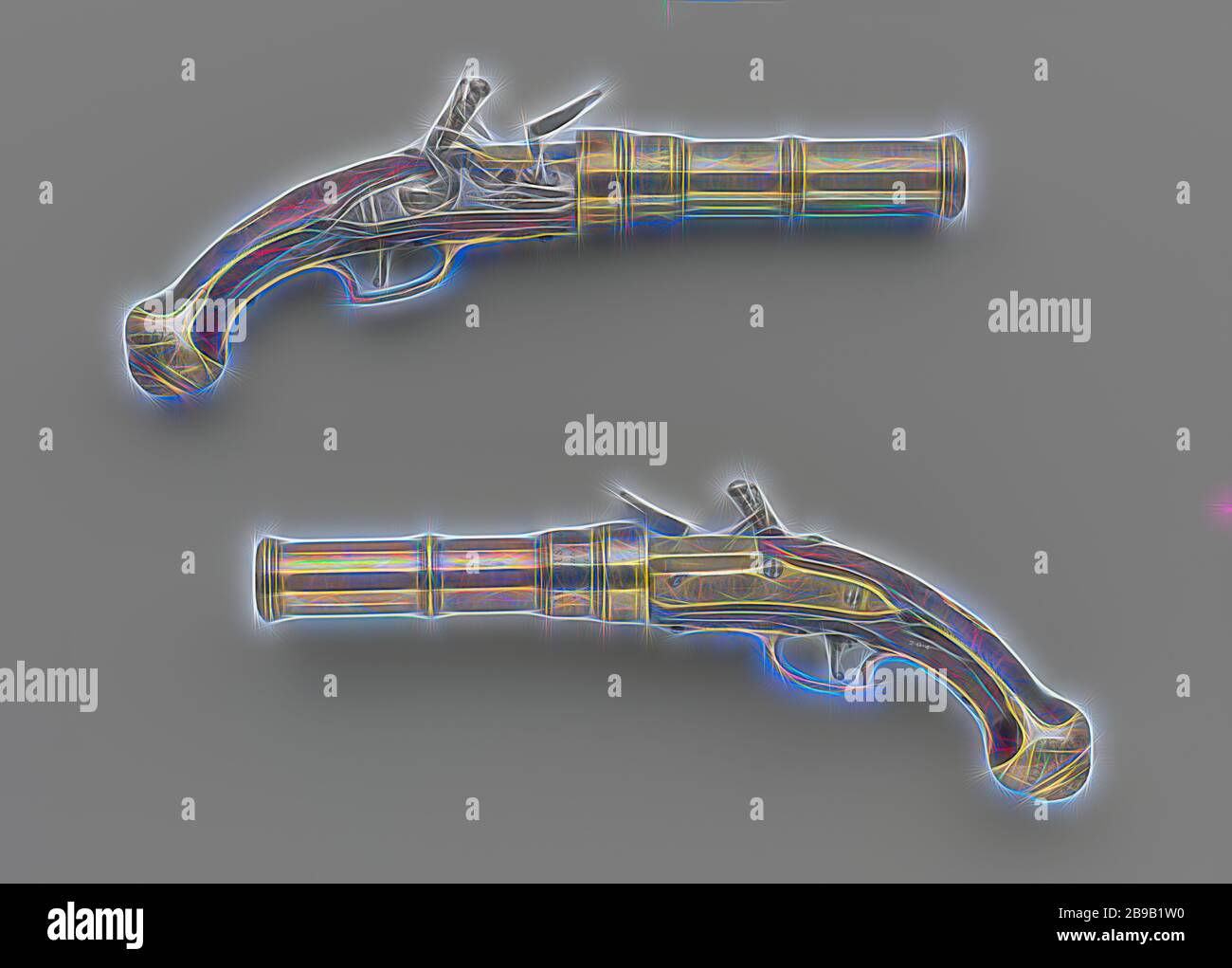 Pyrotechnic flintlock pistol, Part of a couple. The lock is signed and ...