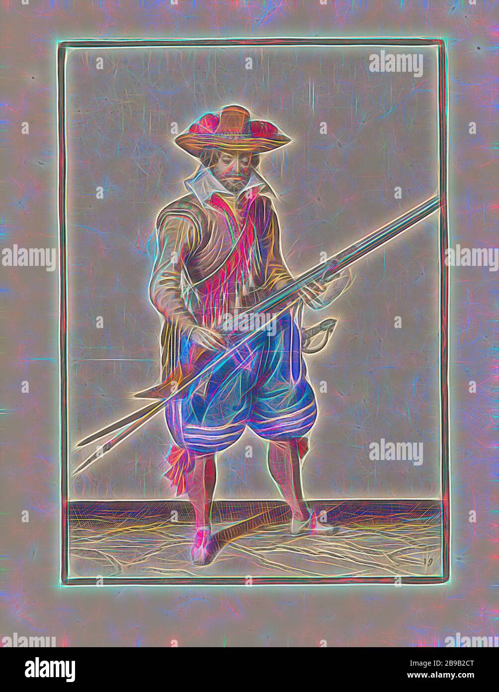 Soldier shaking gunpowder from his musket Corte underhand on the ...