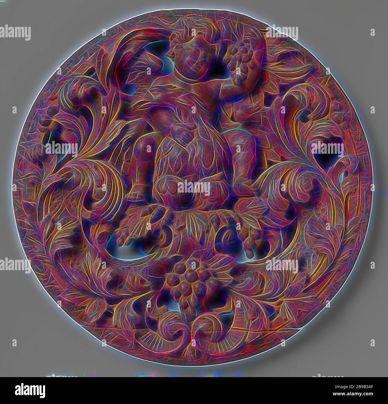 Eagle in tamed state tamed and ridden by a small Bacchus, Round half ...