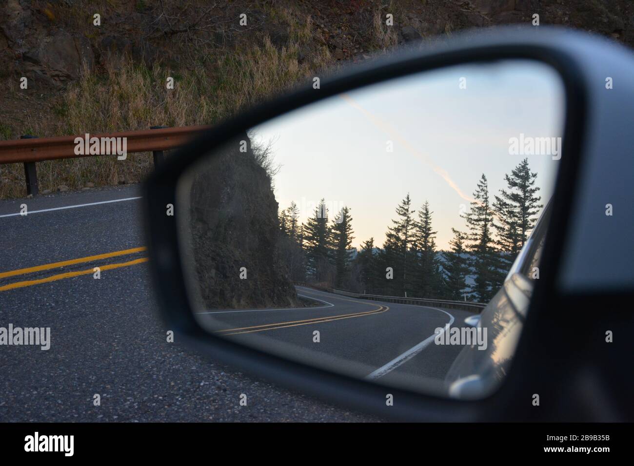 Wing mirror reflection on Highway 14 (Lewis & Clark Highway) on the ...
