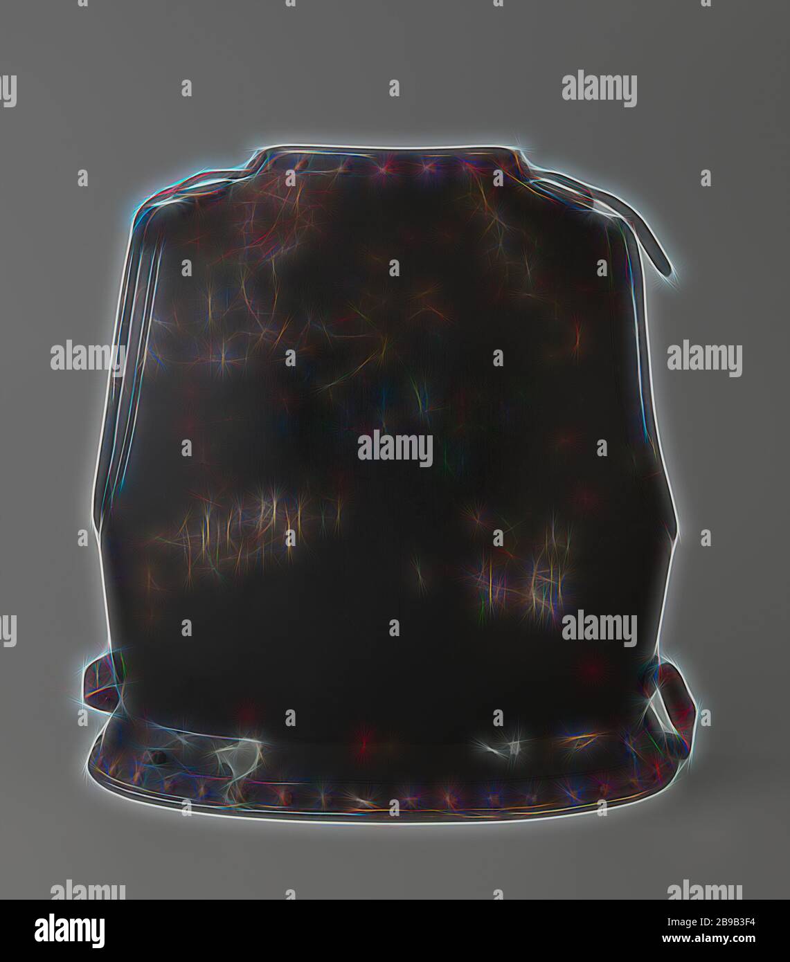 Back plate of armor, iron, black. Two black leather straps around the ...