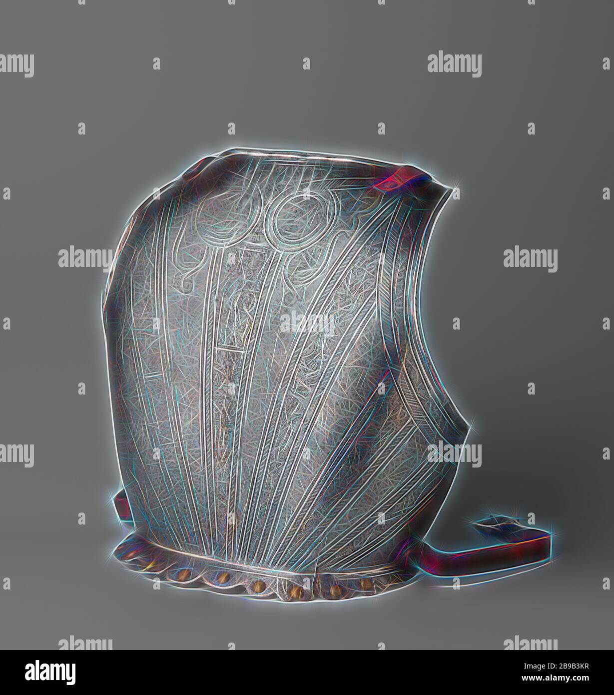 Back plate of an armor, The back plate shows two helmeted man's heads ...