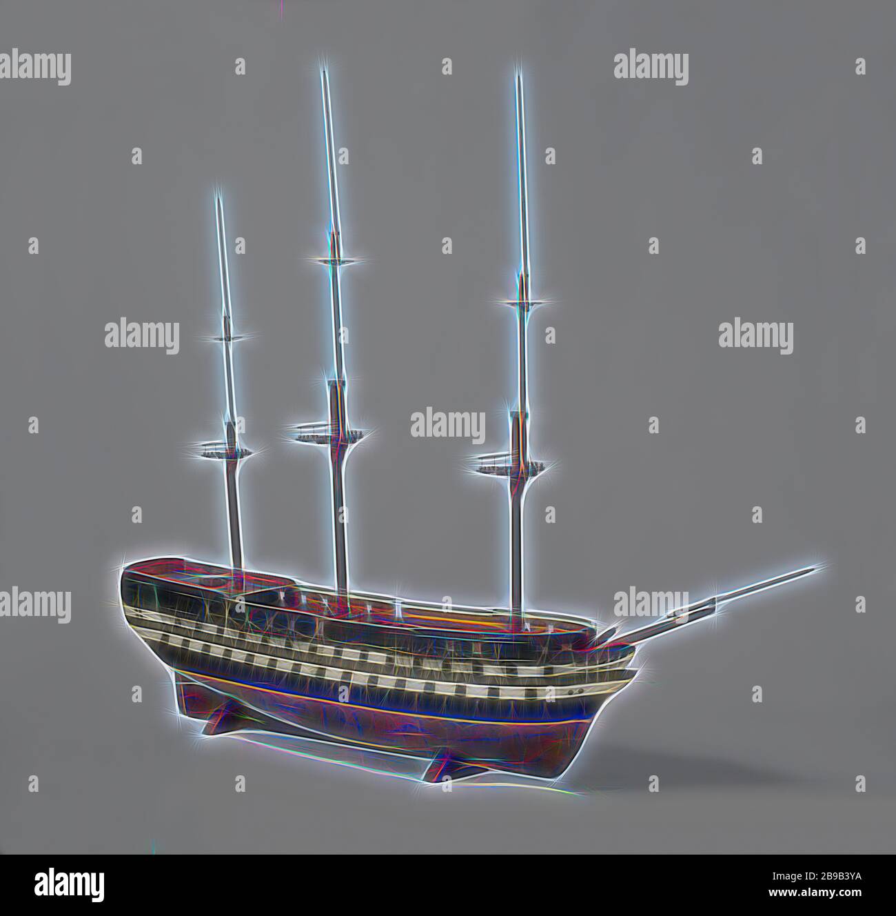 Model of a 74 to 80-Gun Ship of the Line, Polychromed truss model of ...