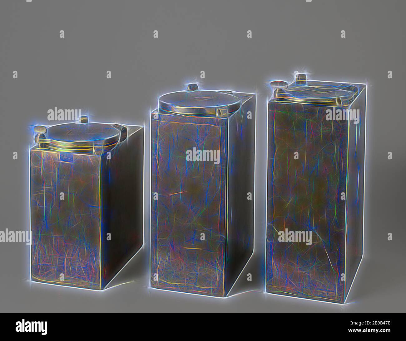 Powder Chest, Three brass gunpowder boxes of identical rectangular base ...