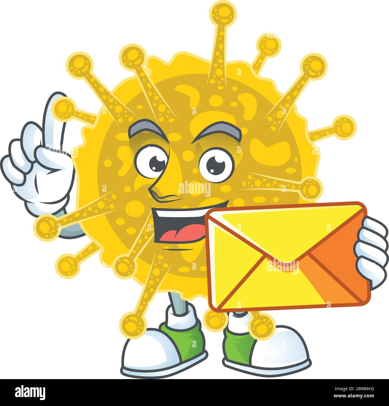 Cute face coronavirus pandemic mascot design holding an envelope Stock ...