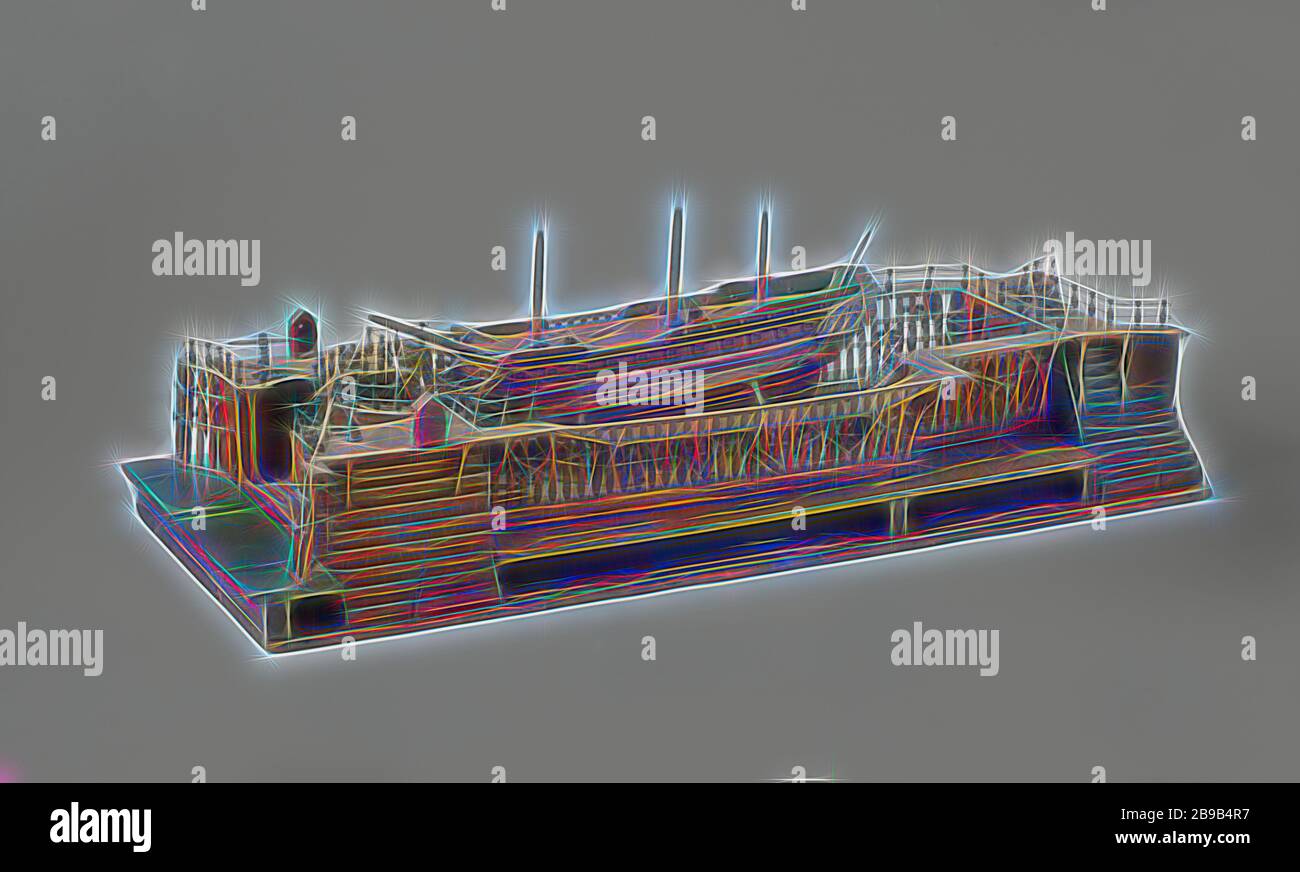 Model of the Dry Dock at Flushing, Polychromed construction model of a ...