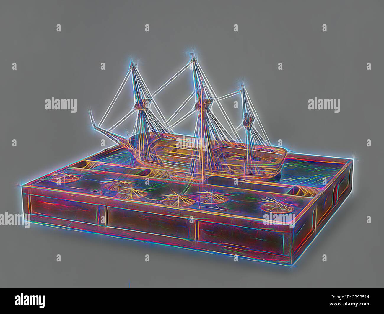 Model of a 44-Gun Frigate at a Careening Wharf, Polychromed model of a ...