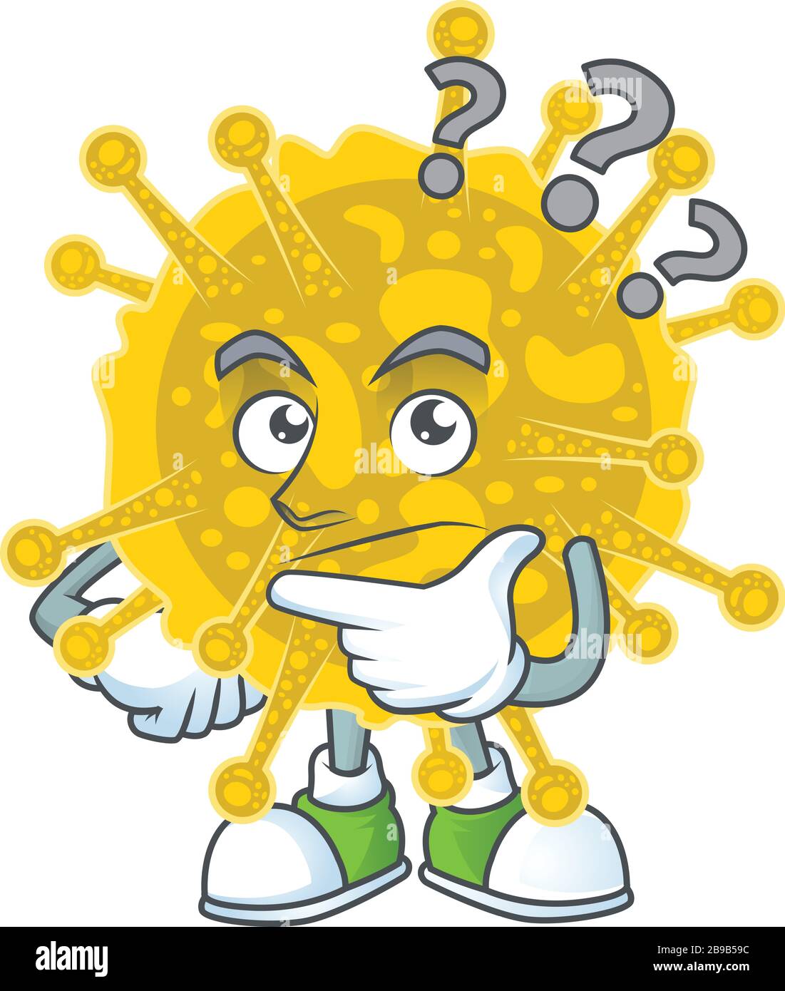 Cute coronavirus pandemic cartoon character using a microphone Stock ...