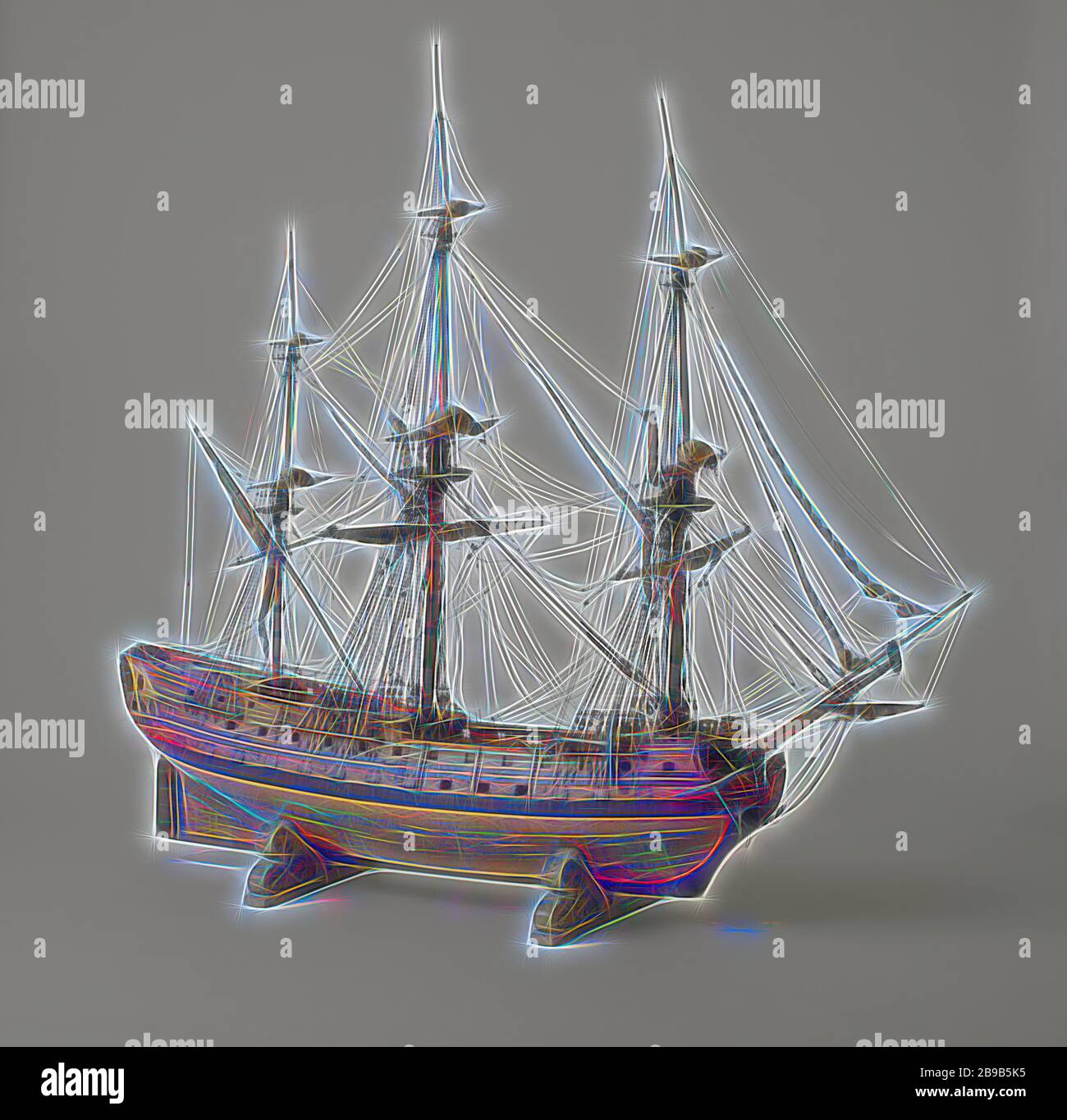 Model of a 70-Gun Ship of the Line, Rigged truss model with rolled up ...