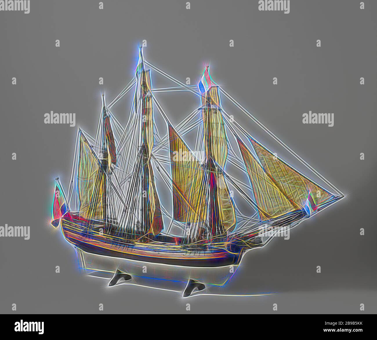 Model of a Polacre, Polychromed, rigged three-mast truss model. The ...