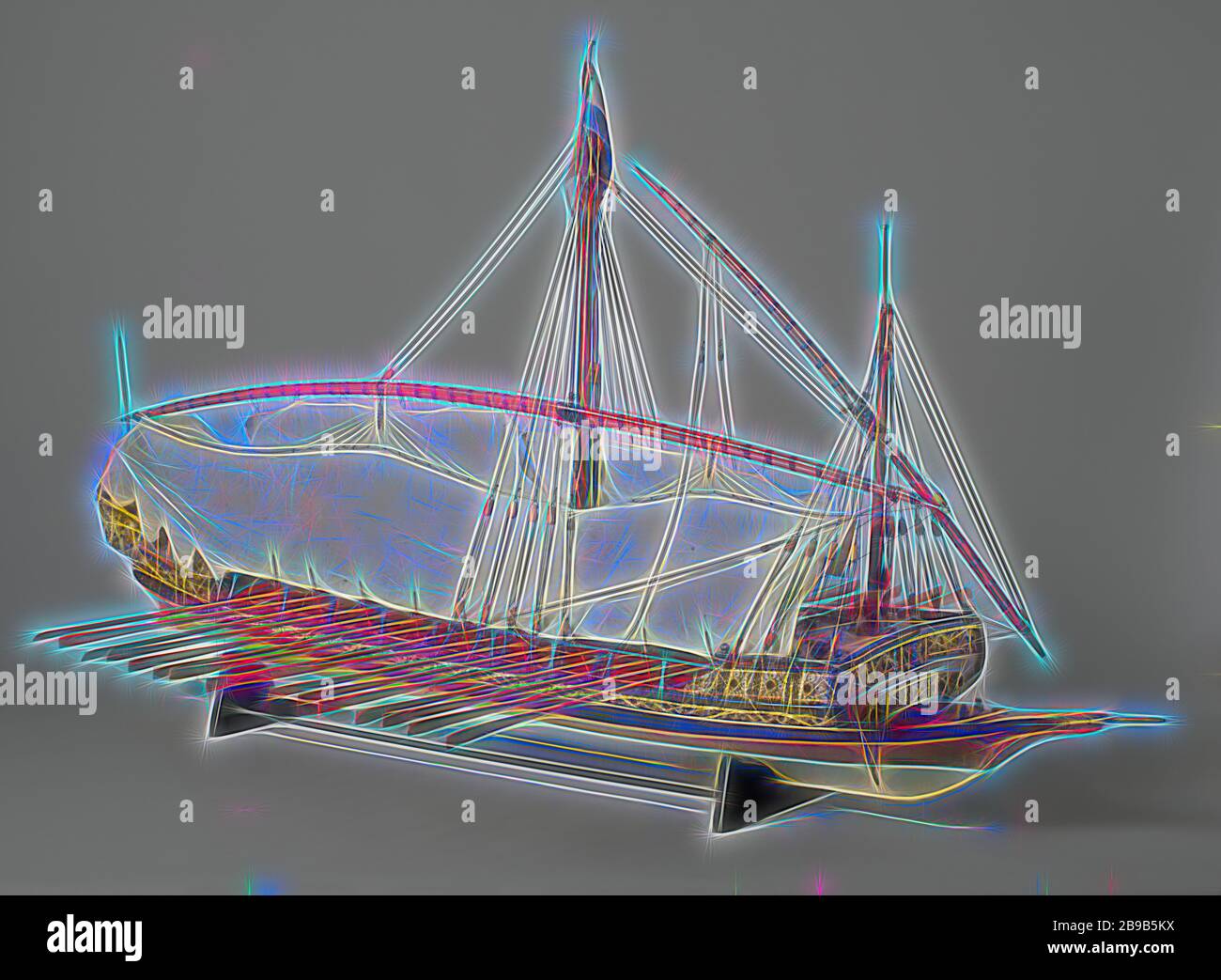 Model of a galley, Model of a Galley, Polychromed, witnessed truss ...