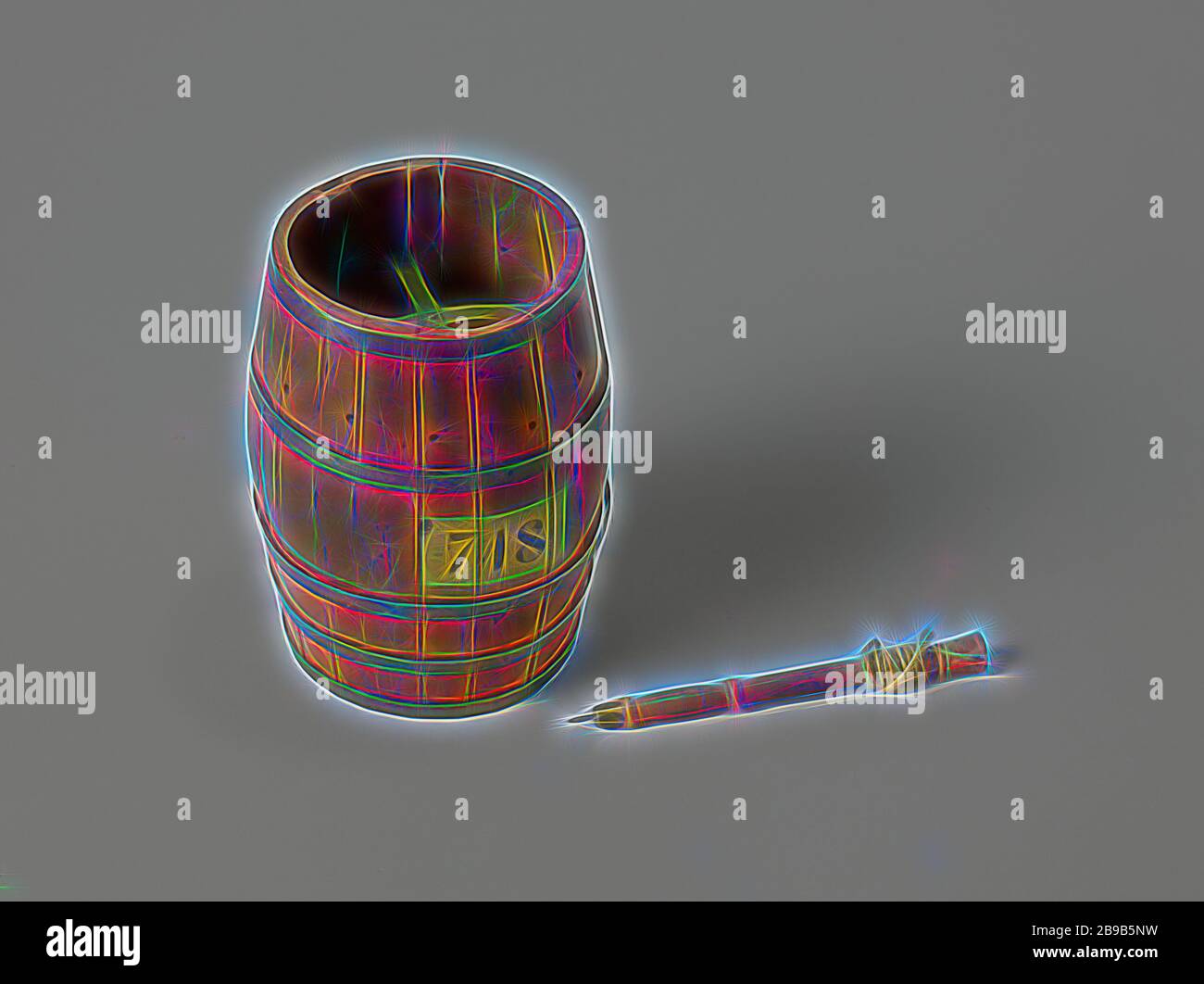 Model of a Match Barrel with Linstock, Model of a wick keg, made of ...