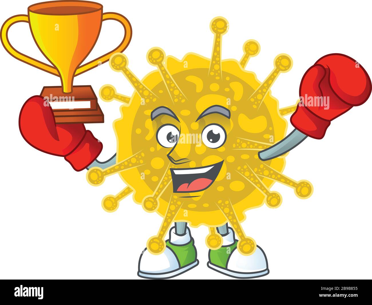 Happy face of boxing winner coronavirus pandemic in mascot design style ...