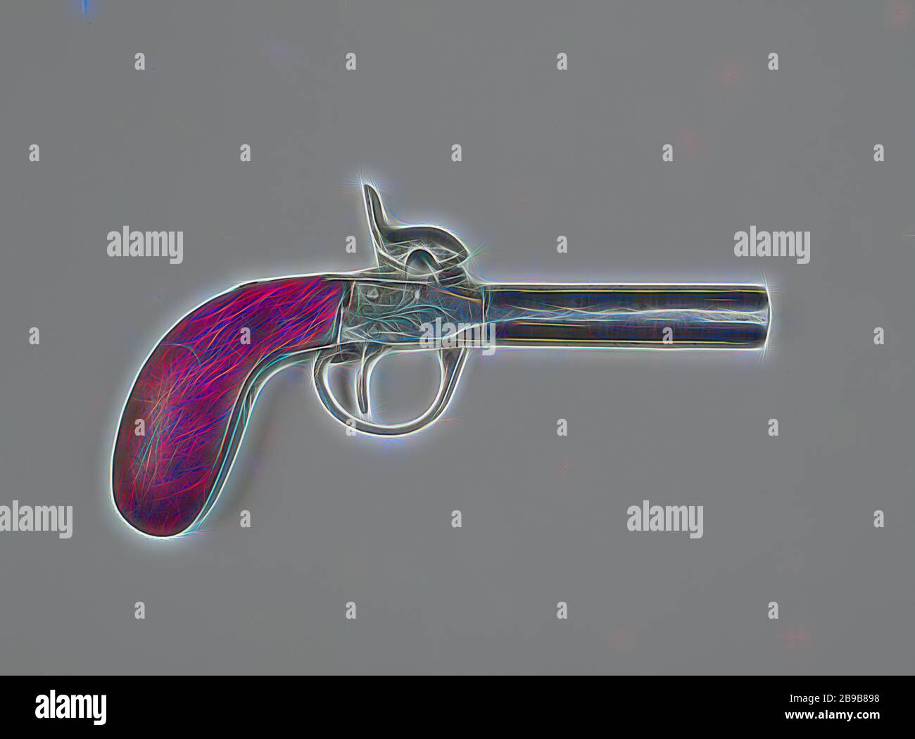 Pocket gun, percussion gun, iron with wood and flat lock, the plate ...