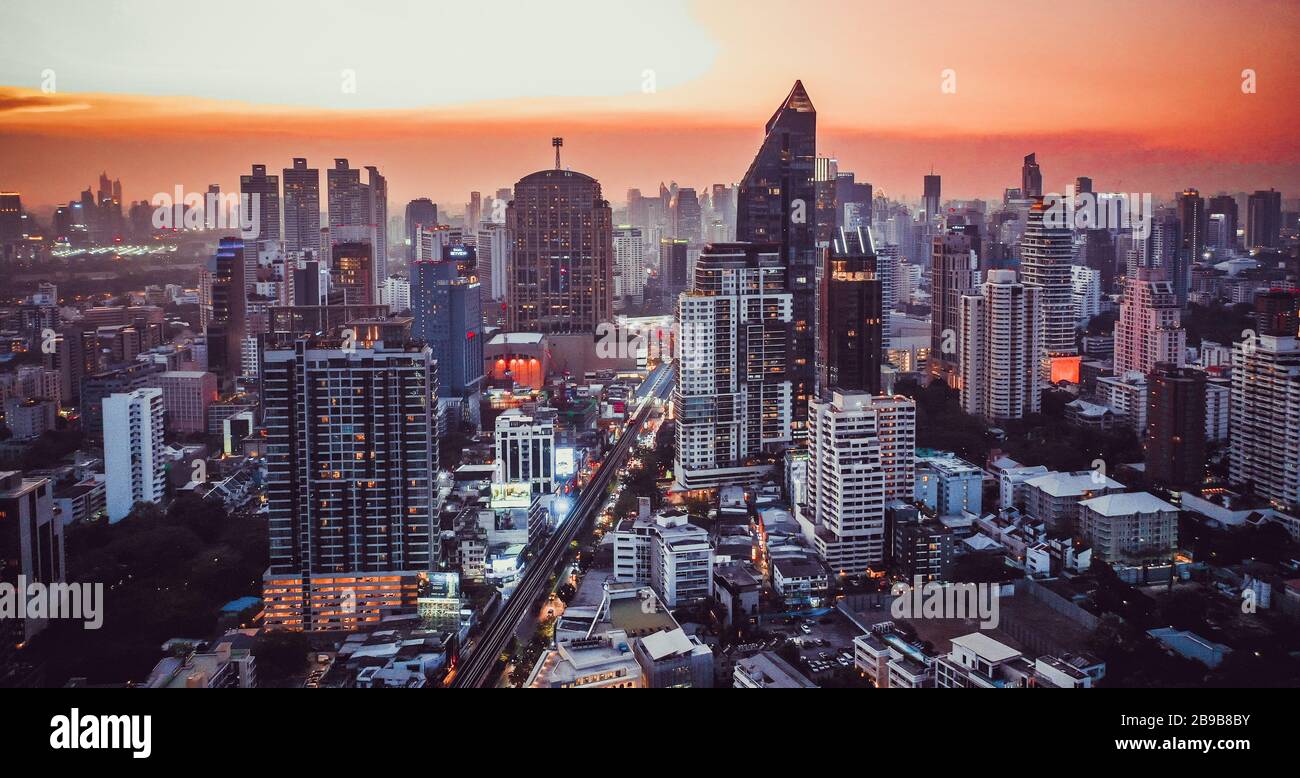 Bangkok Aerial view, above Sukhumvit and Thonglor district in Thailand ...