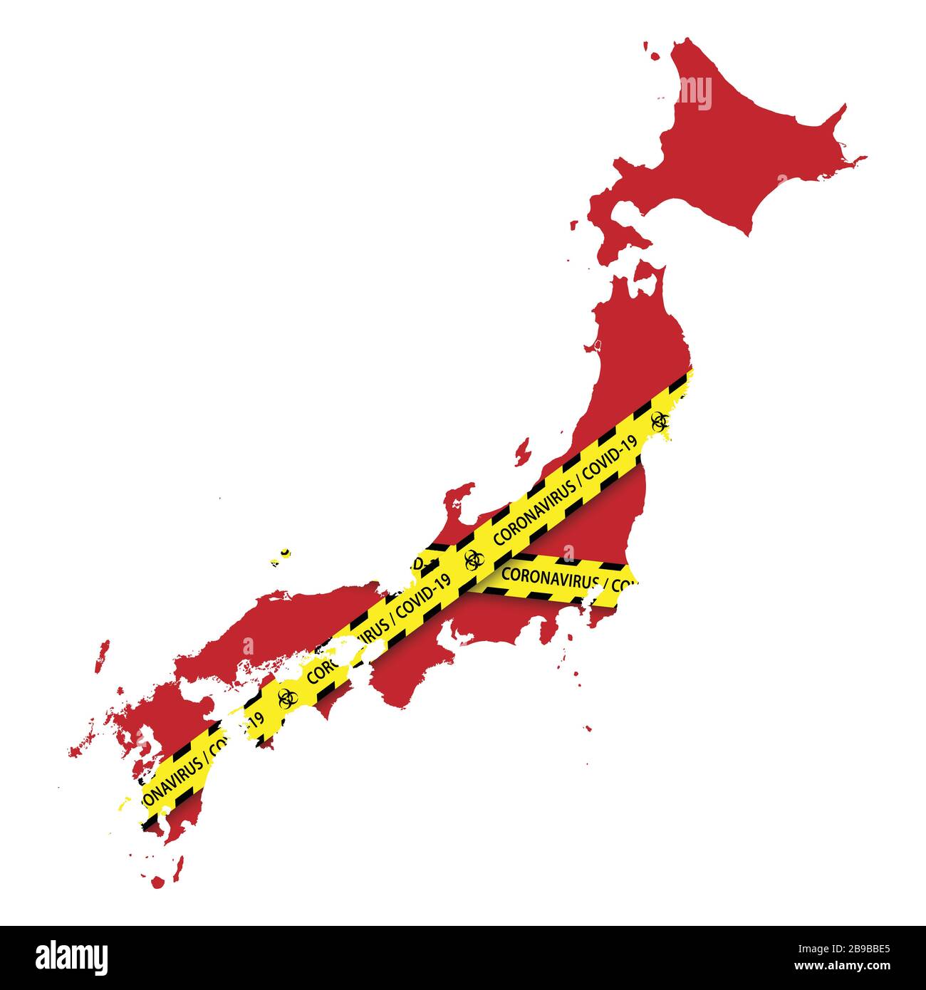 Map of Japan with warning quarantine yellow tape. Danger coronavirus ...