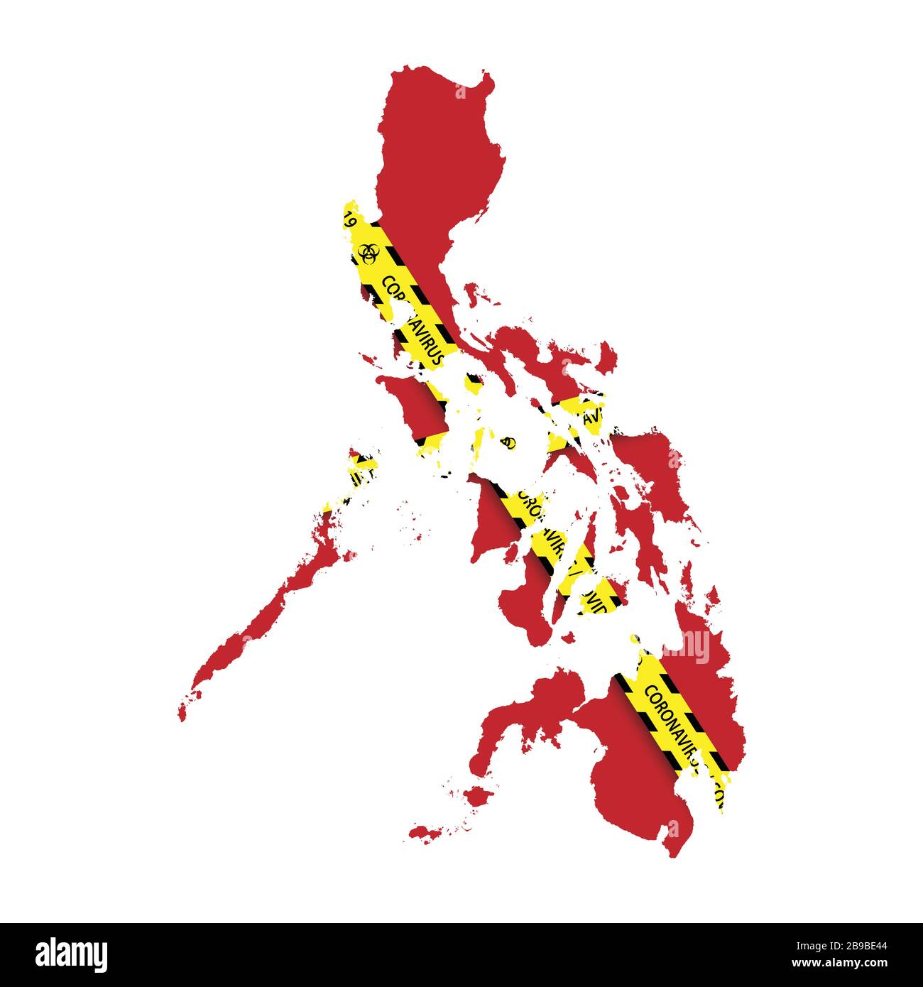 Map of Philippines with warning quarantine yellow tape. Danger ...