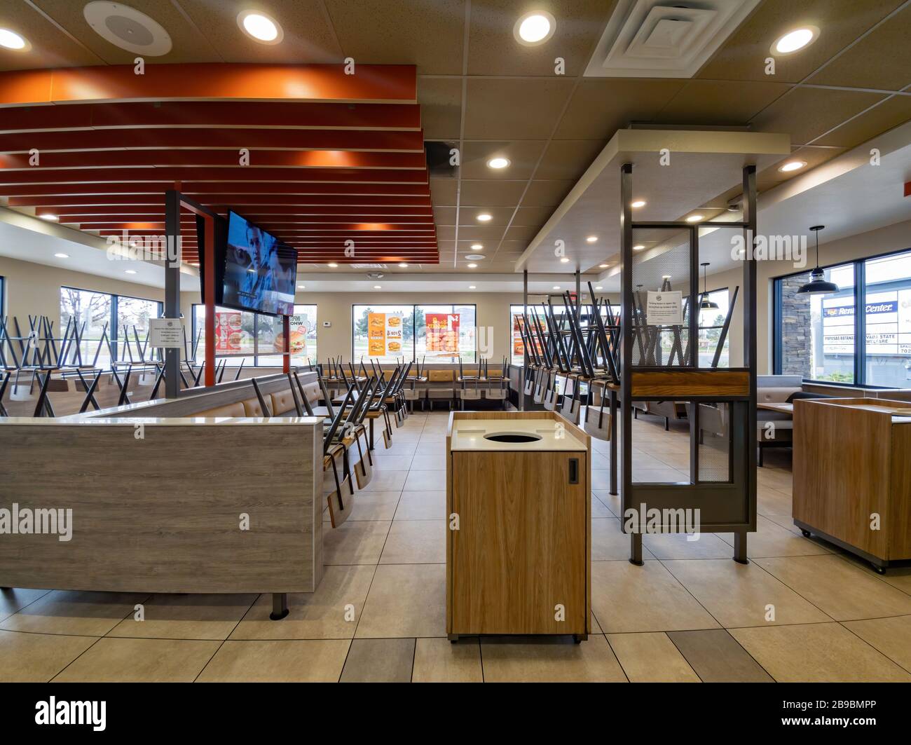 Las Vegas, MAR 22, 2020 - Interior view of the lockdown dinning room of ...