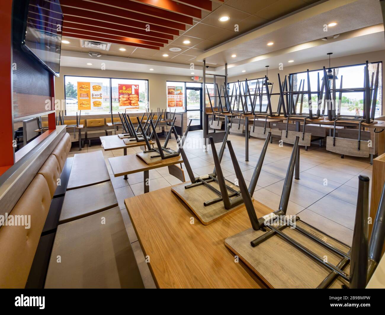 Las Vegas, MAR 22, 2020 - Interior view of the lockdown dinning room of ...
