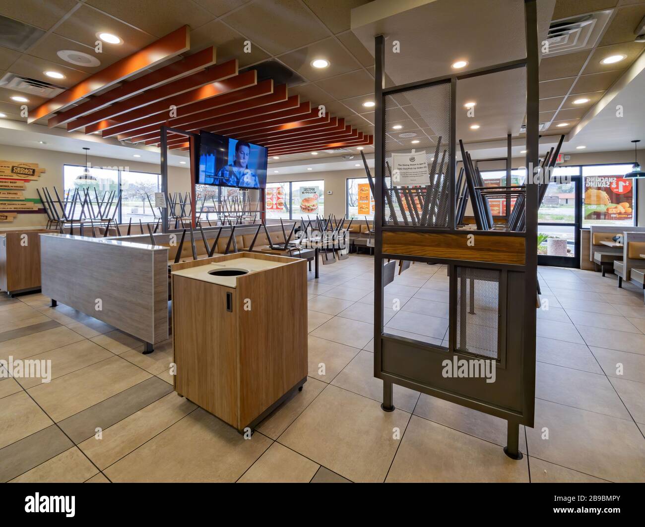 Las Vegas, MAR 22, 2020 - Interior view of the lockdown dinning room of ...