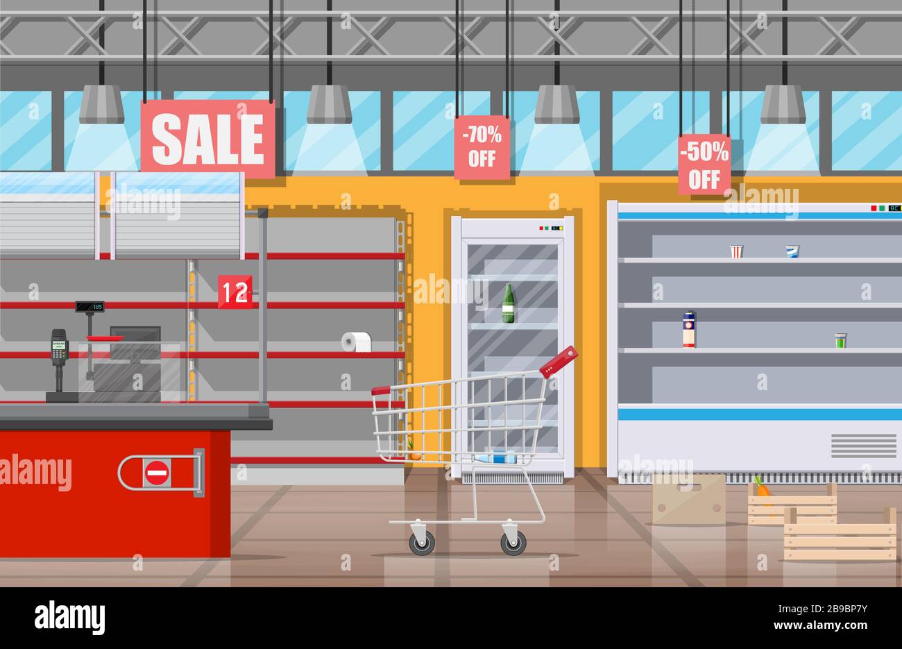 Interior of supermarket with empty shelves Stock Vector Image & Art - Alamy