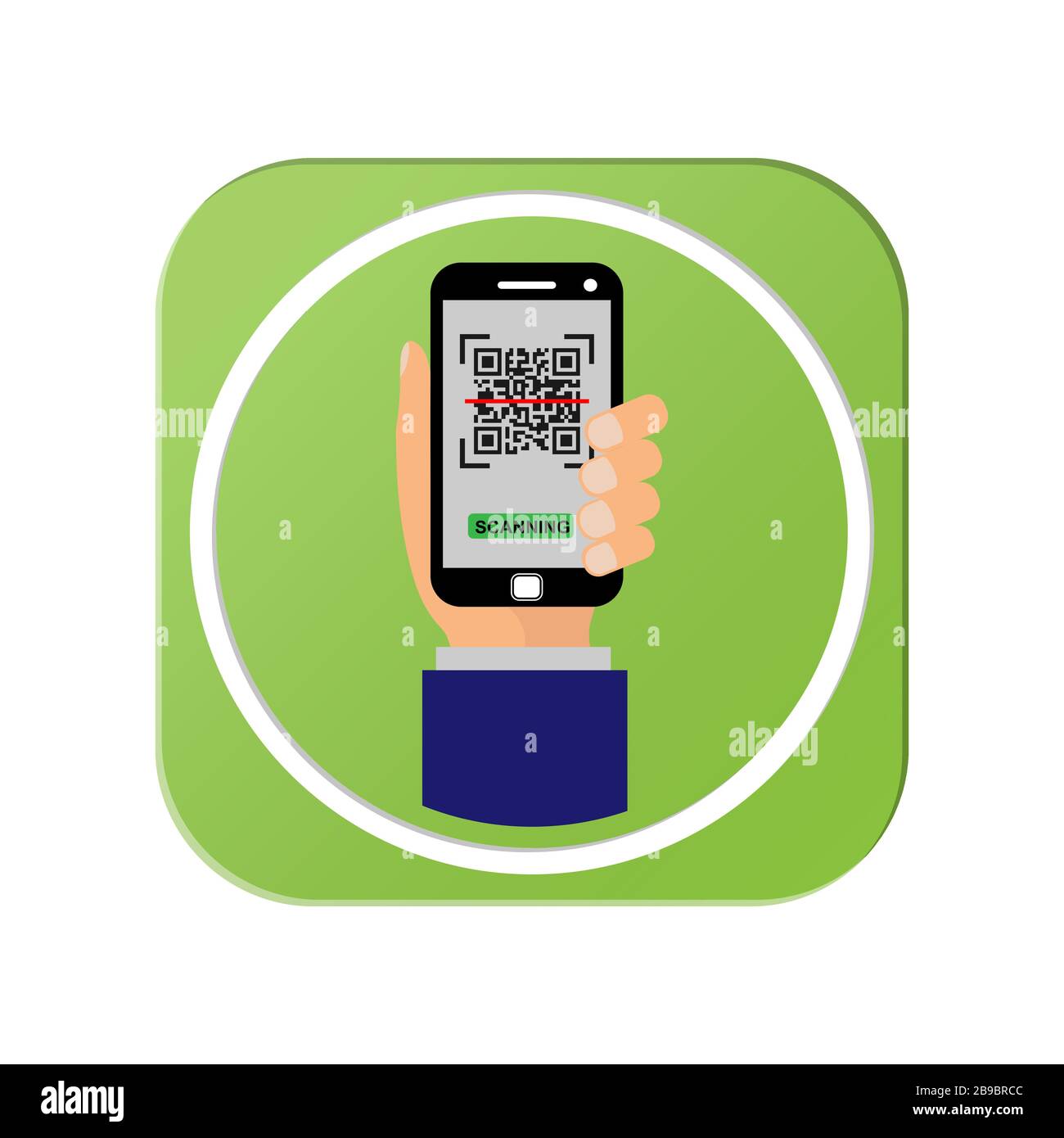 Vector icon. The smartphone in your hand scans the QR code. Simple flat ...