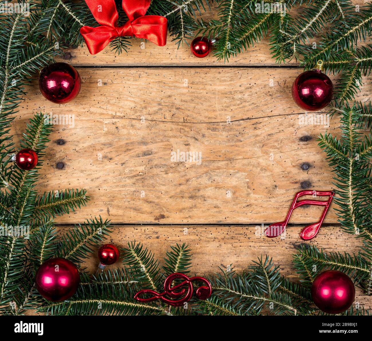 Christmas frame of fir branches over vintage wood - copy space Stock ...