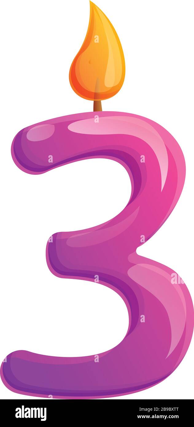 Three number candle icon. Cartoon of three number candle vector icon ...