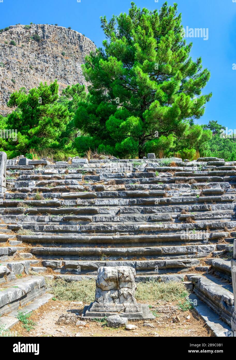 Ruins of the Ancient greek city of Priene in Turkey on a sunny summer ...