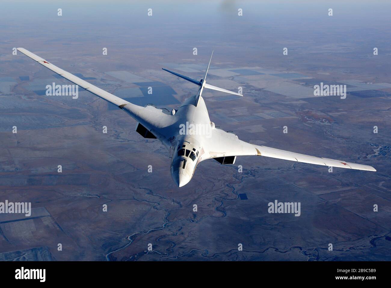 Tu-160M strategic bomber of the Russian Air Force flying over Russia ...