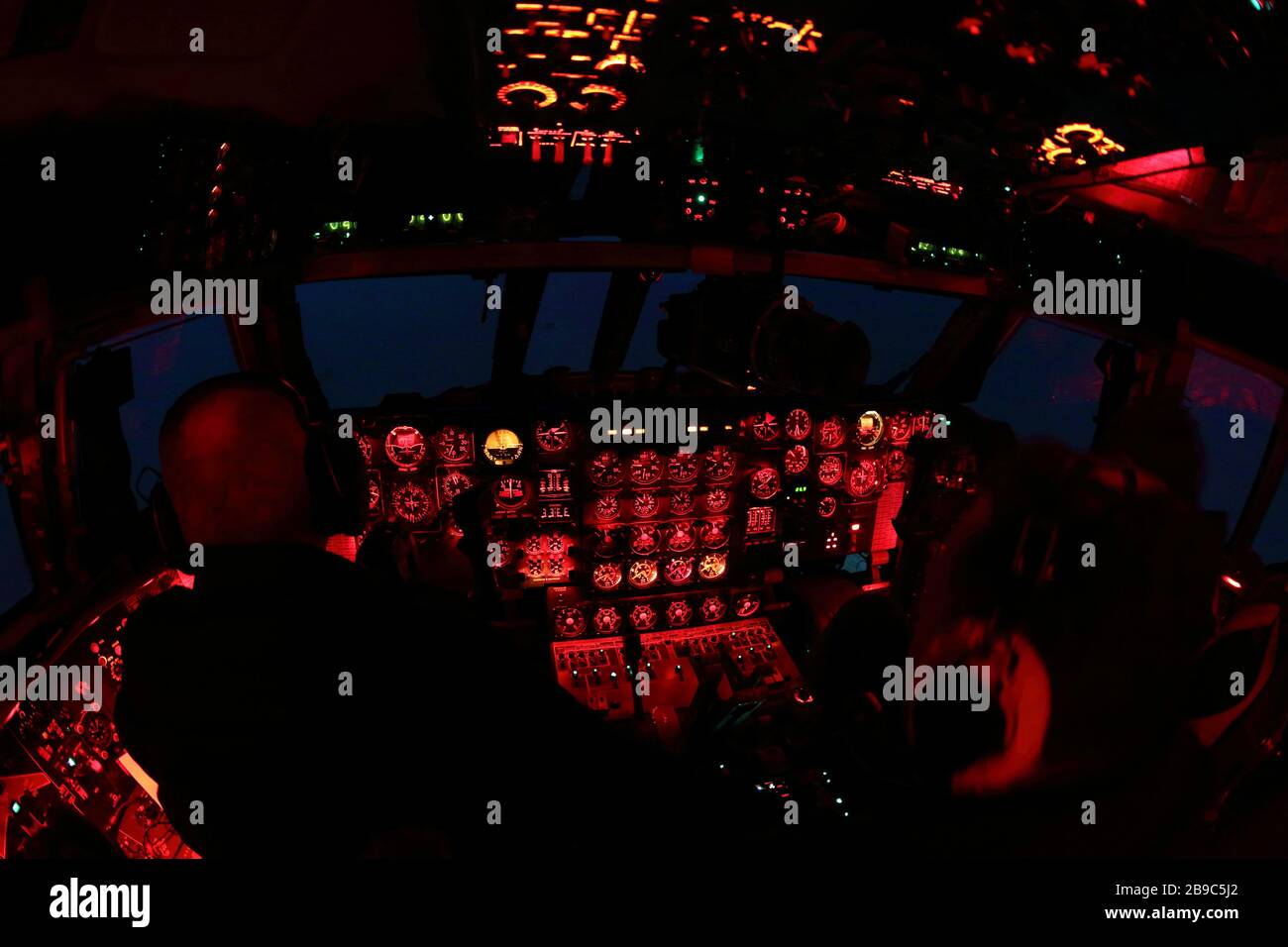 Cockpit of an IL-78 military tanker of the Russian Air Force during a ...