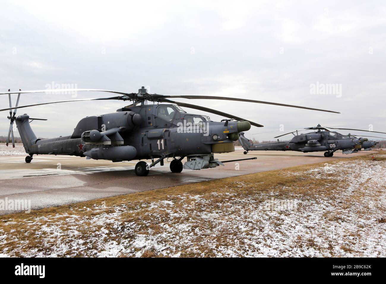 Mil Mi-28N military helicopters of the Russian Air Force Stock Photo ...