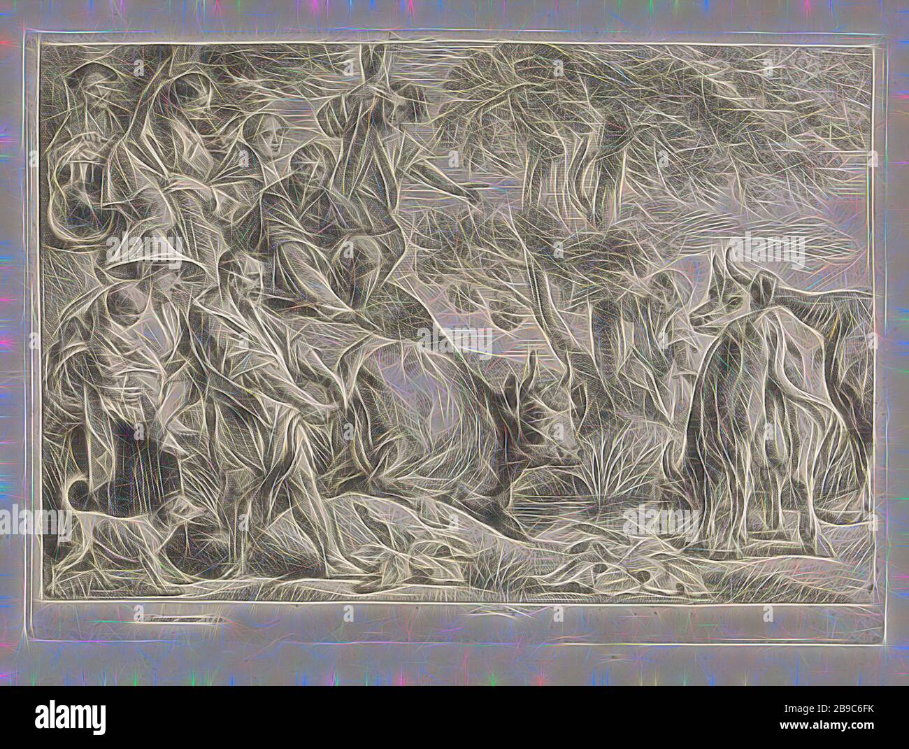 Hercules and Cacus, In a landscape near a water hole, Cacus is busy ...