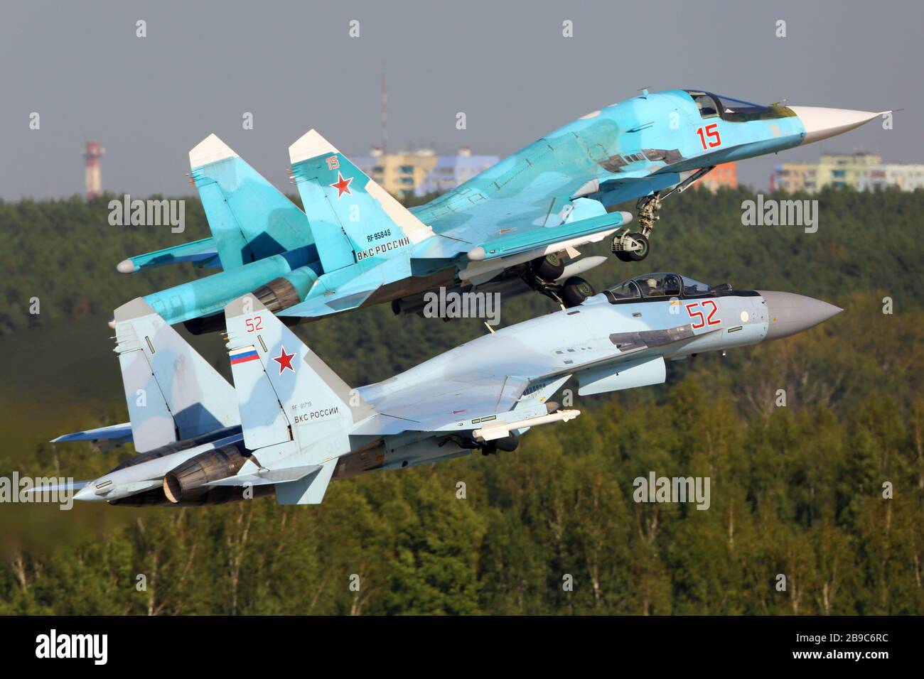 Su-35S and Su-34 jet fighters of the Russian Air Force taking off Stock ...