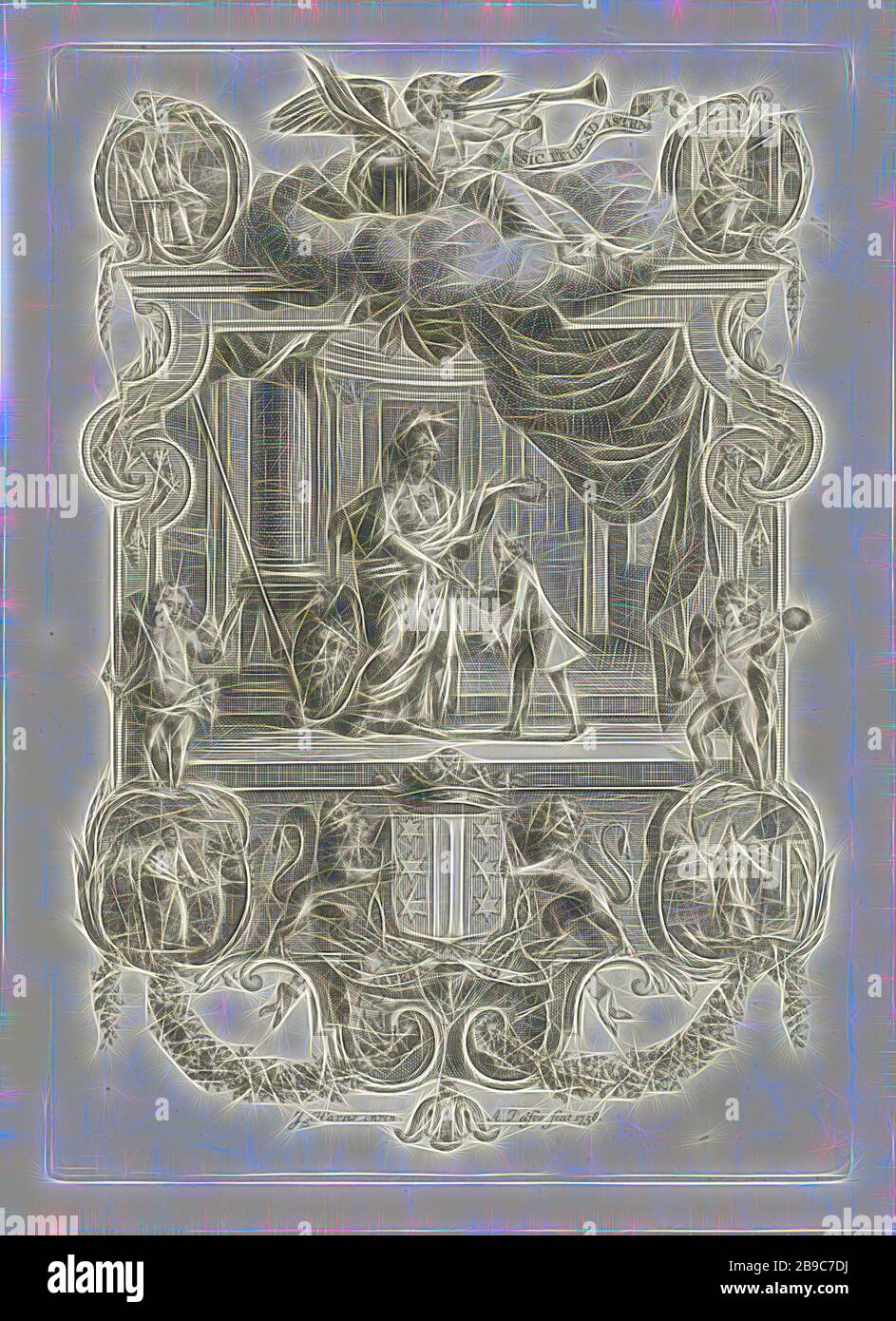 Allegorical representation with Minerva and boy in cartouche with ...