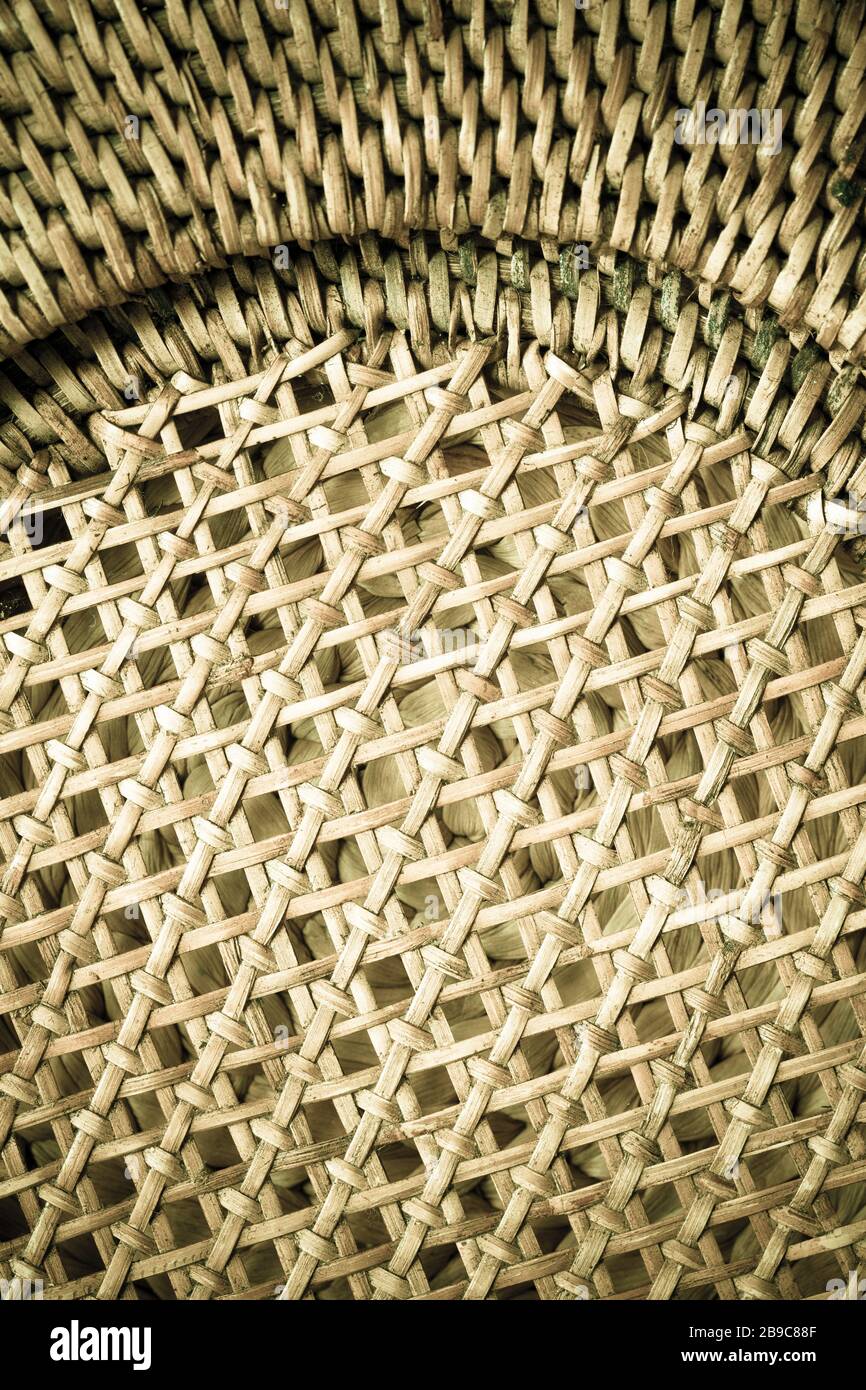 Closeup of beige basket. Wicker woven pattern for abstract background ...
