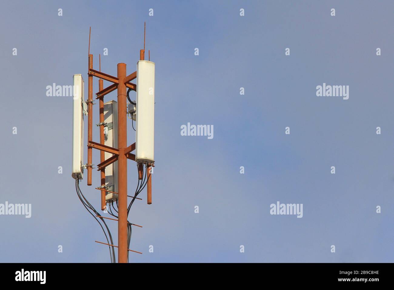 Base station mobile network antenna on a steel structure mast with a ...