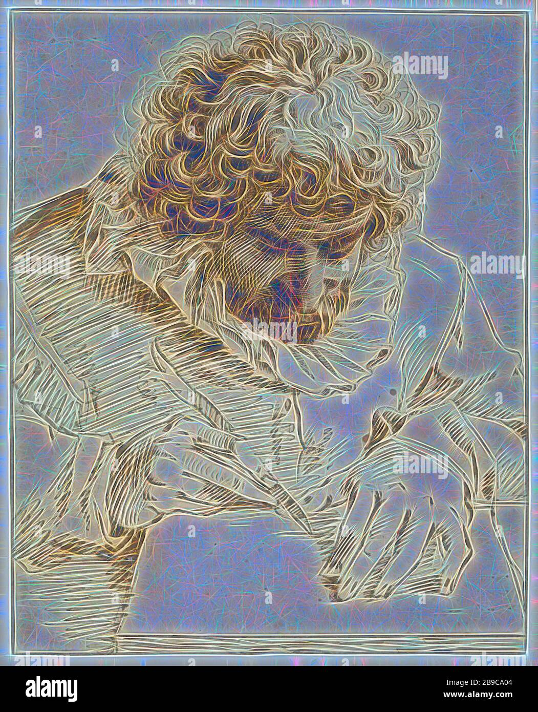 Portrait of Gillis van Breen, drawing or cutting wood, drawing ...