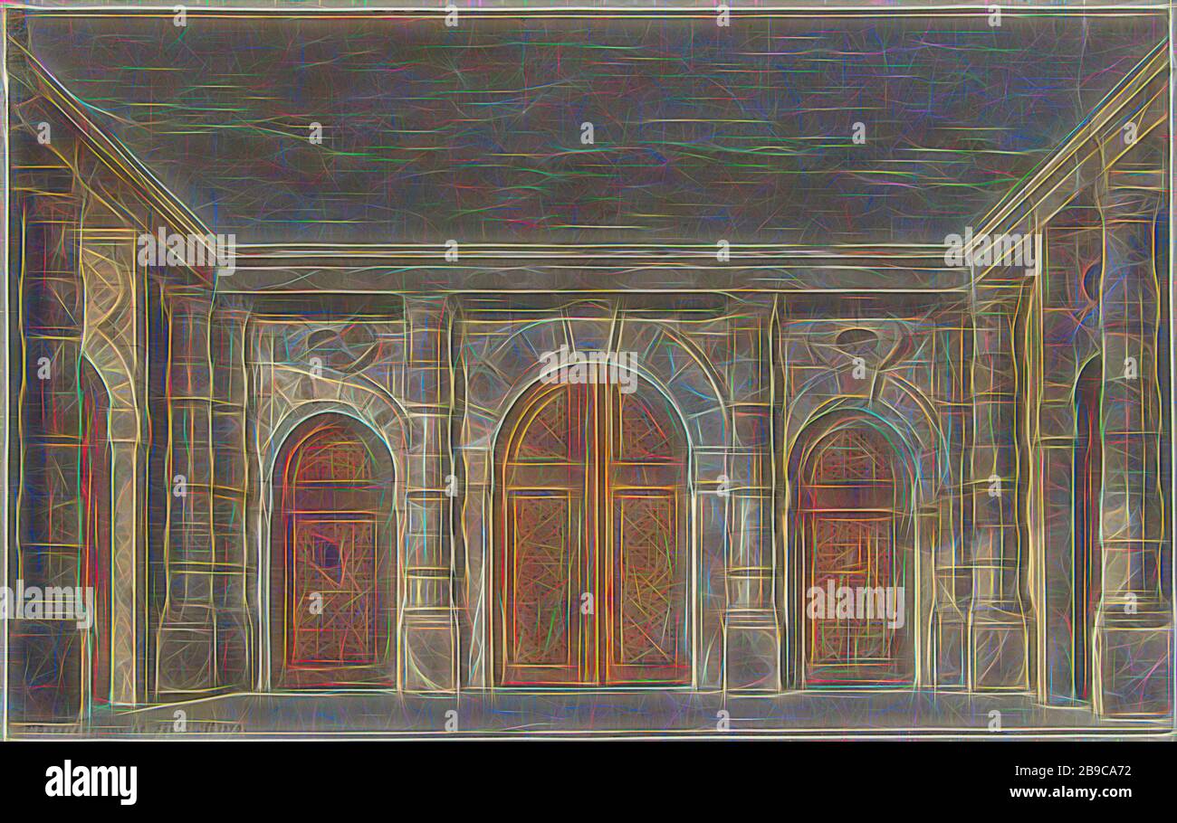 Design for a stage set of a front porch of a prison (?), internship ...