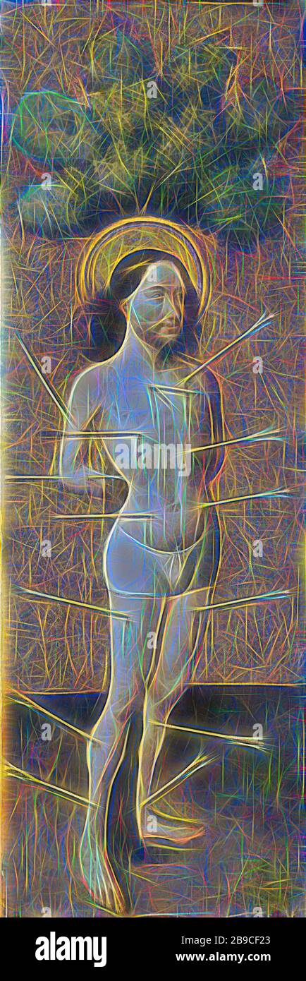 Saint Sebastian, full-length, tied to a tree, pierced with arrows. Left ...