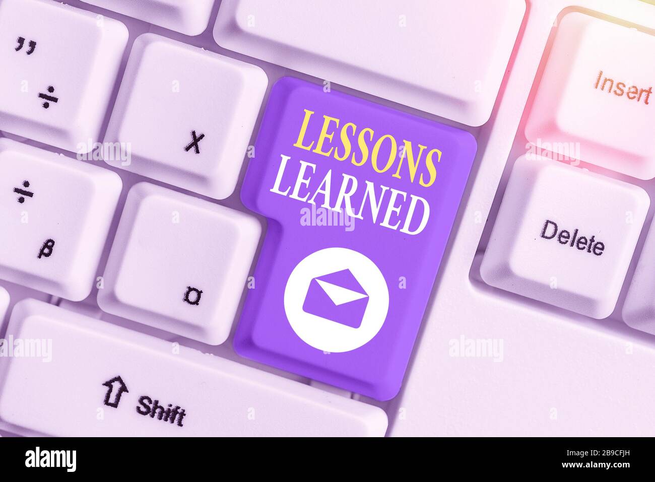 Writing note showing Lessons Learned. Business concept for the knowledge or understanding gained ...