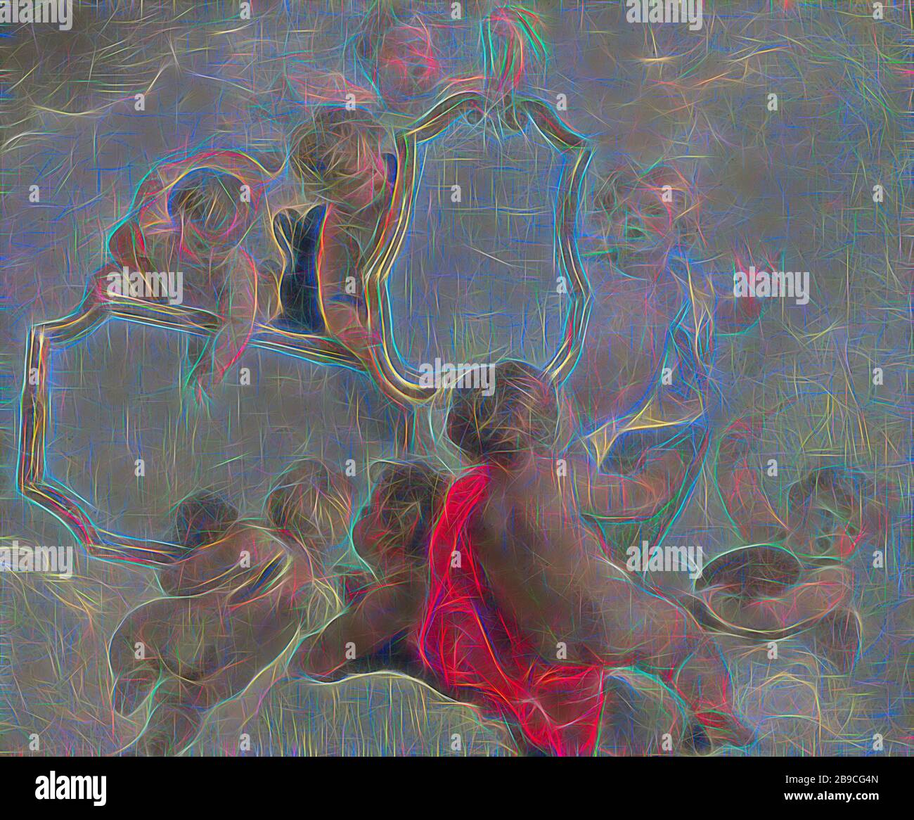 Putti with Mirrors, Cloudy sky with putti carrying frames for mirrors ...