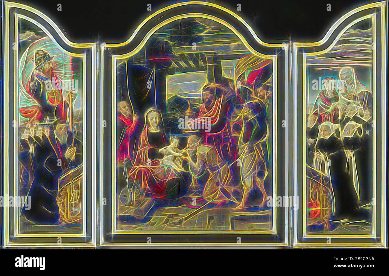 Triptych with the Adoration of the Magi, Triptych. On the center panel the adoration of the ...