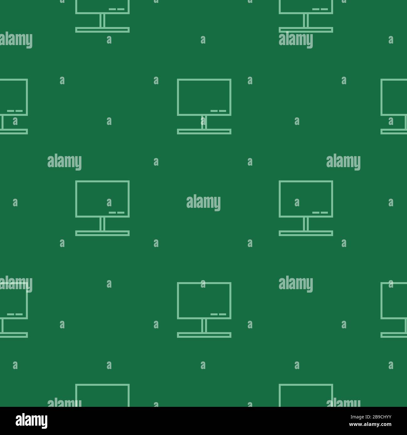 Green line Computer monitor icon isolated seamless pattern on green background. PC component ...