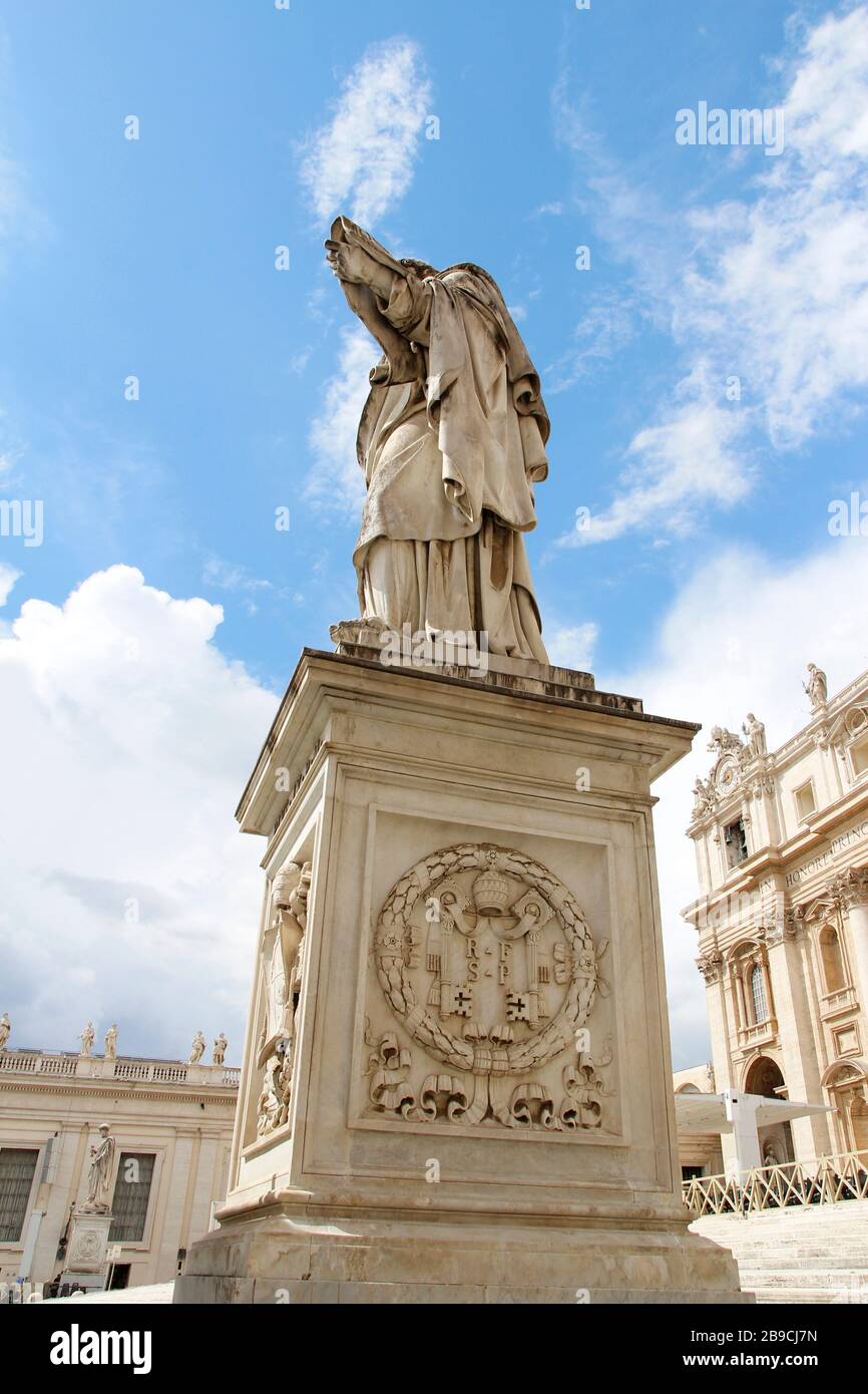 Statue of St. Paul with sword from the back in front of St Peter's ...
