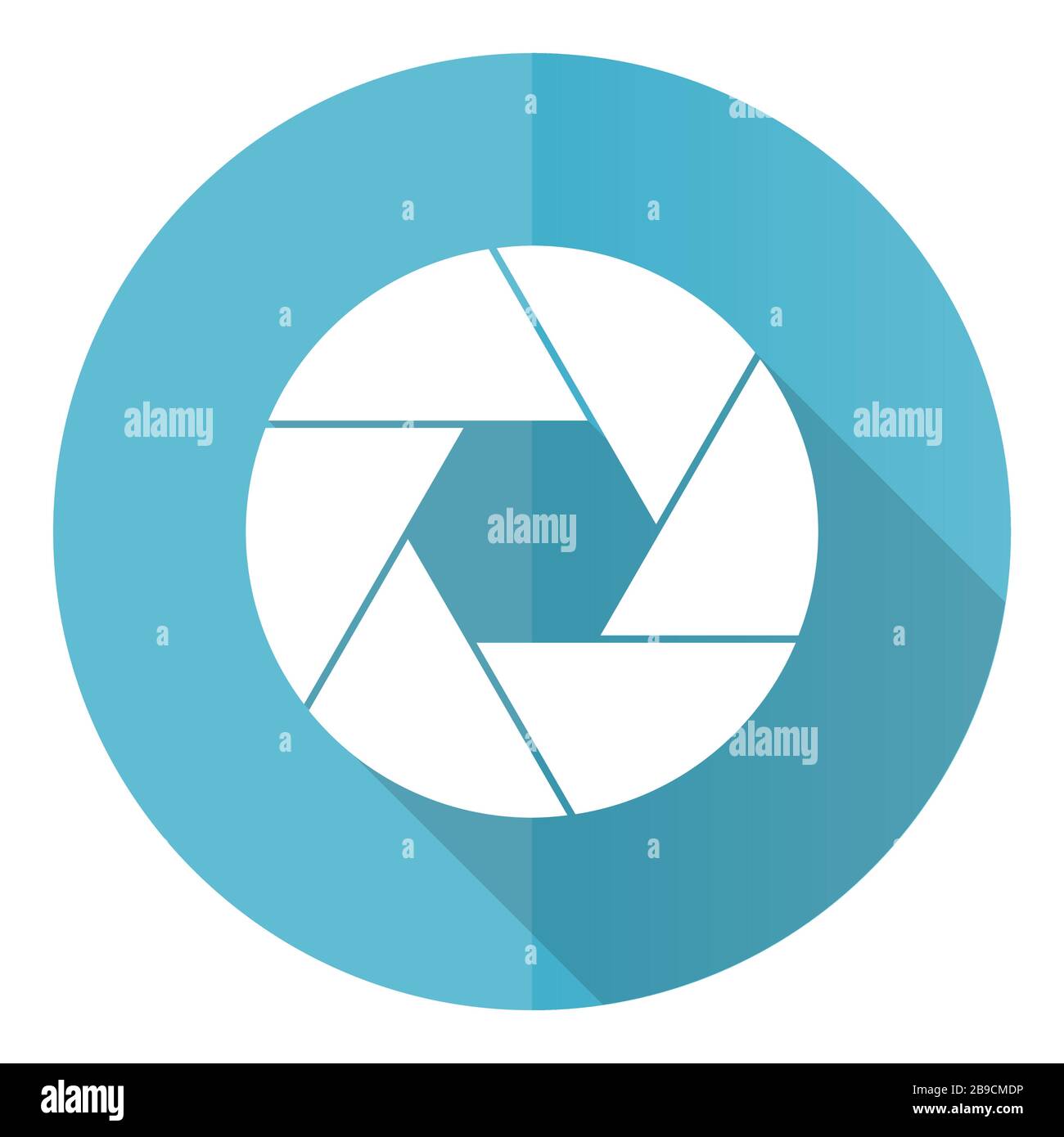 Photo shutter blue round flat design vector icon isolated on white ...